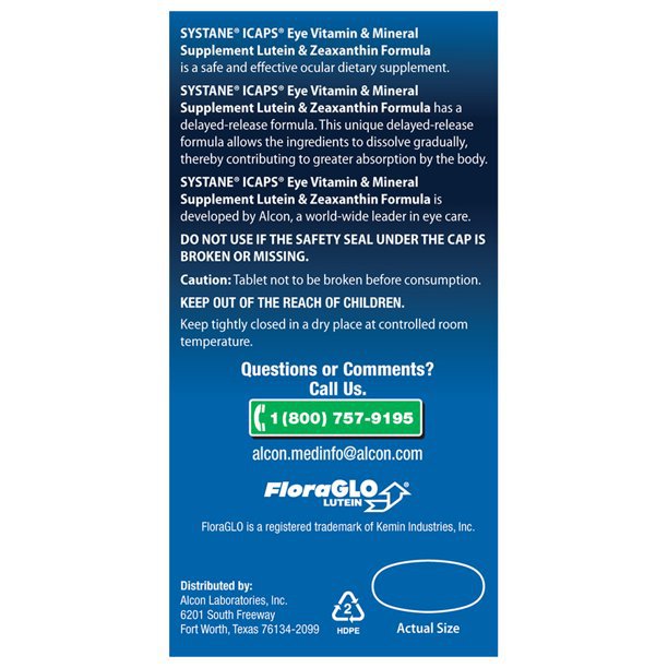 Systane I-Caps Lutein and Zeaxanthin Eye Vitamin Coated Tablets 120 Count