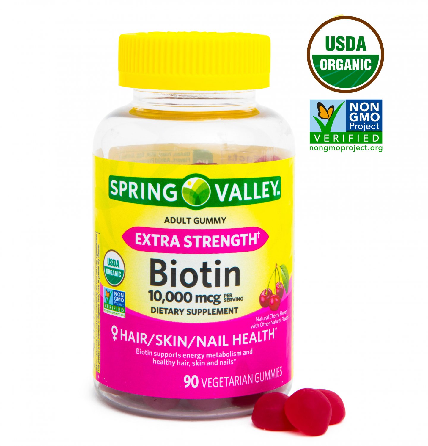 Spring Valley Biotin 10,000mcg Vegetarian Gummies Dietary Supplement 90 ...