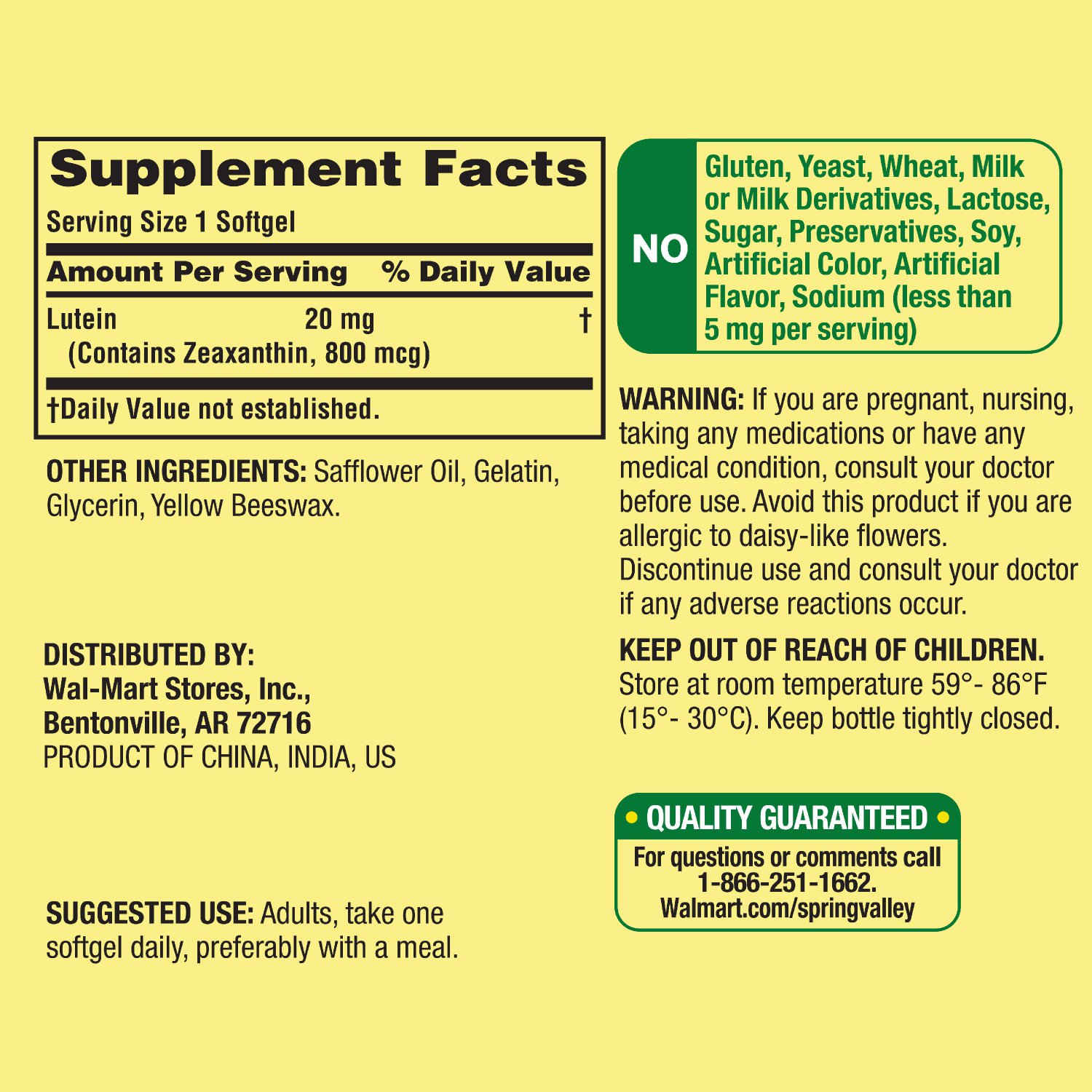 Spring Valley Lutein with Zeaxanthin Softgels 20mg Eye Health 30 Softgels
