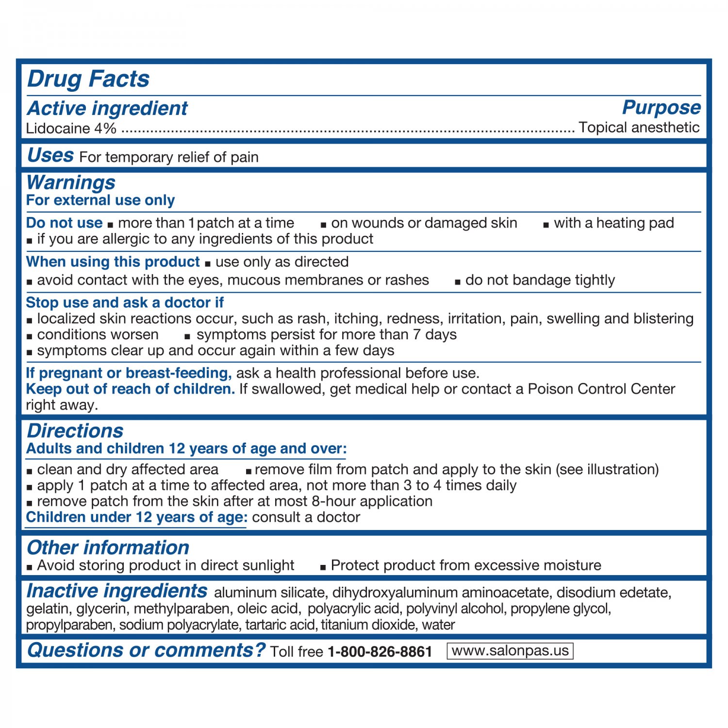 Salonpas Lidocaine Maximum Strength Pain Relieving Gel-Patch 6 Count