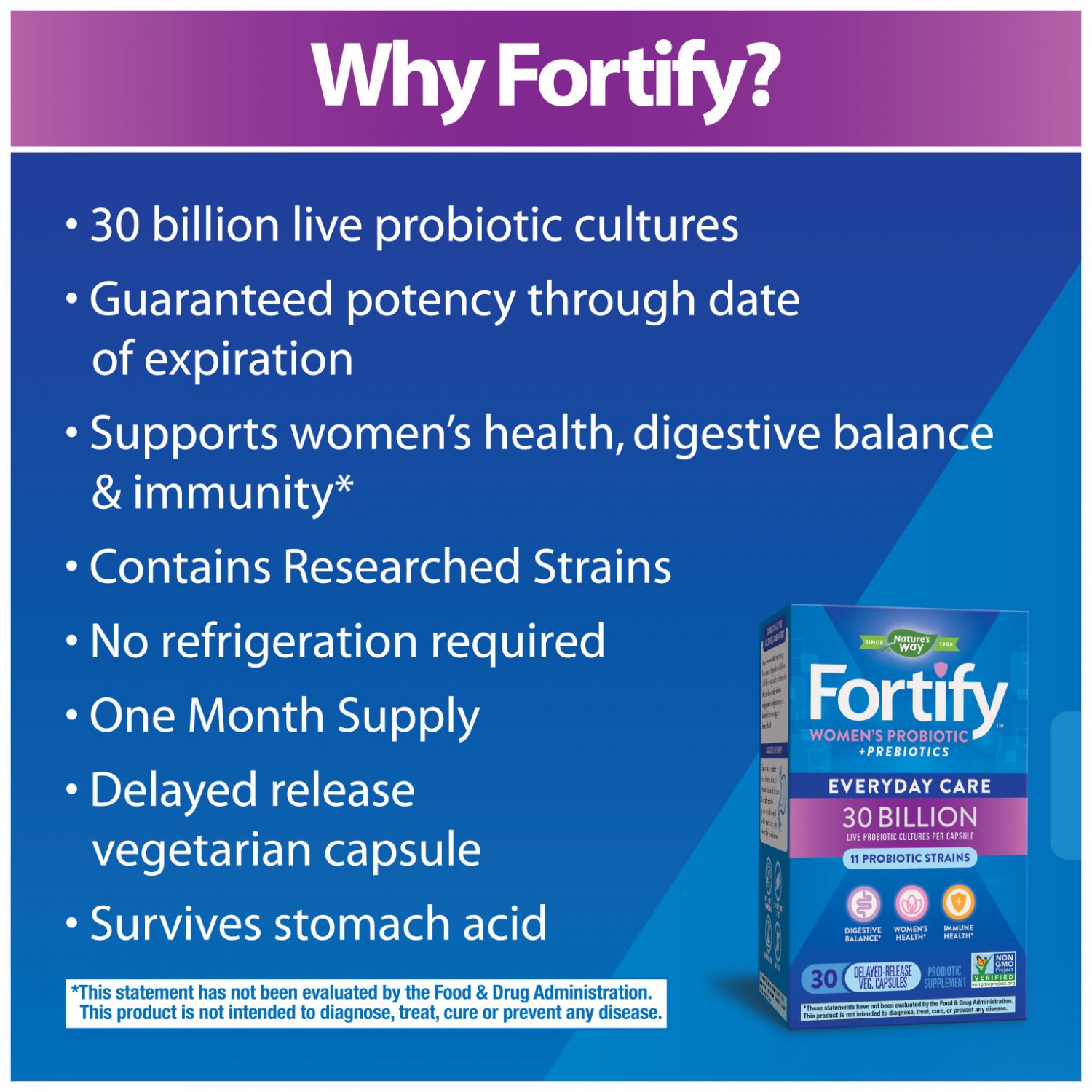 Fortify Everyday Care Women's Probiotic, 30 Billion Live Cultures, 30 Count