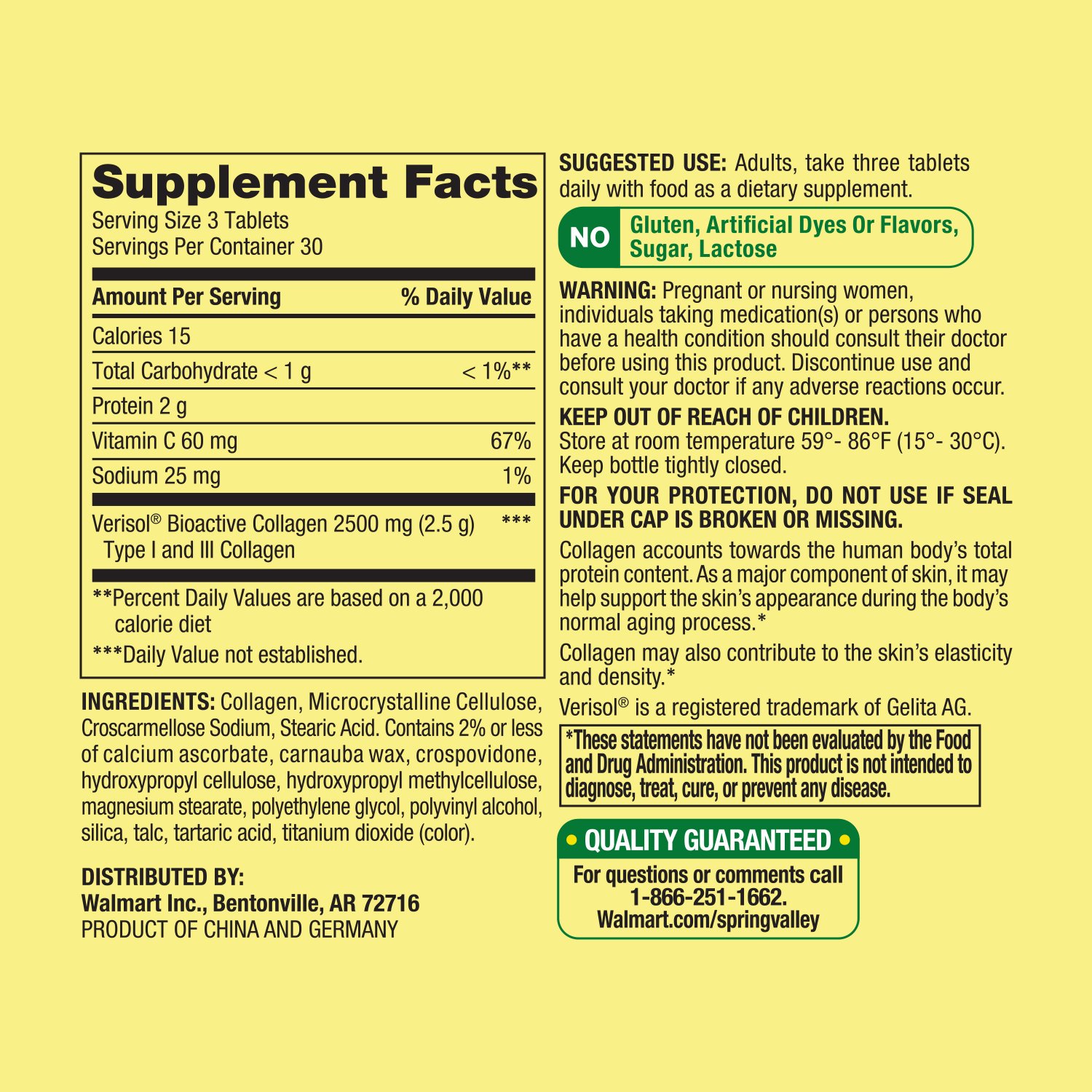 Spring Valley Collagen + C Tablets, 2500 mg, 90 Count