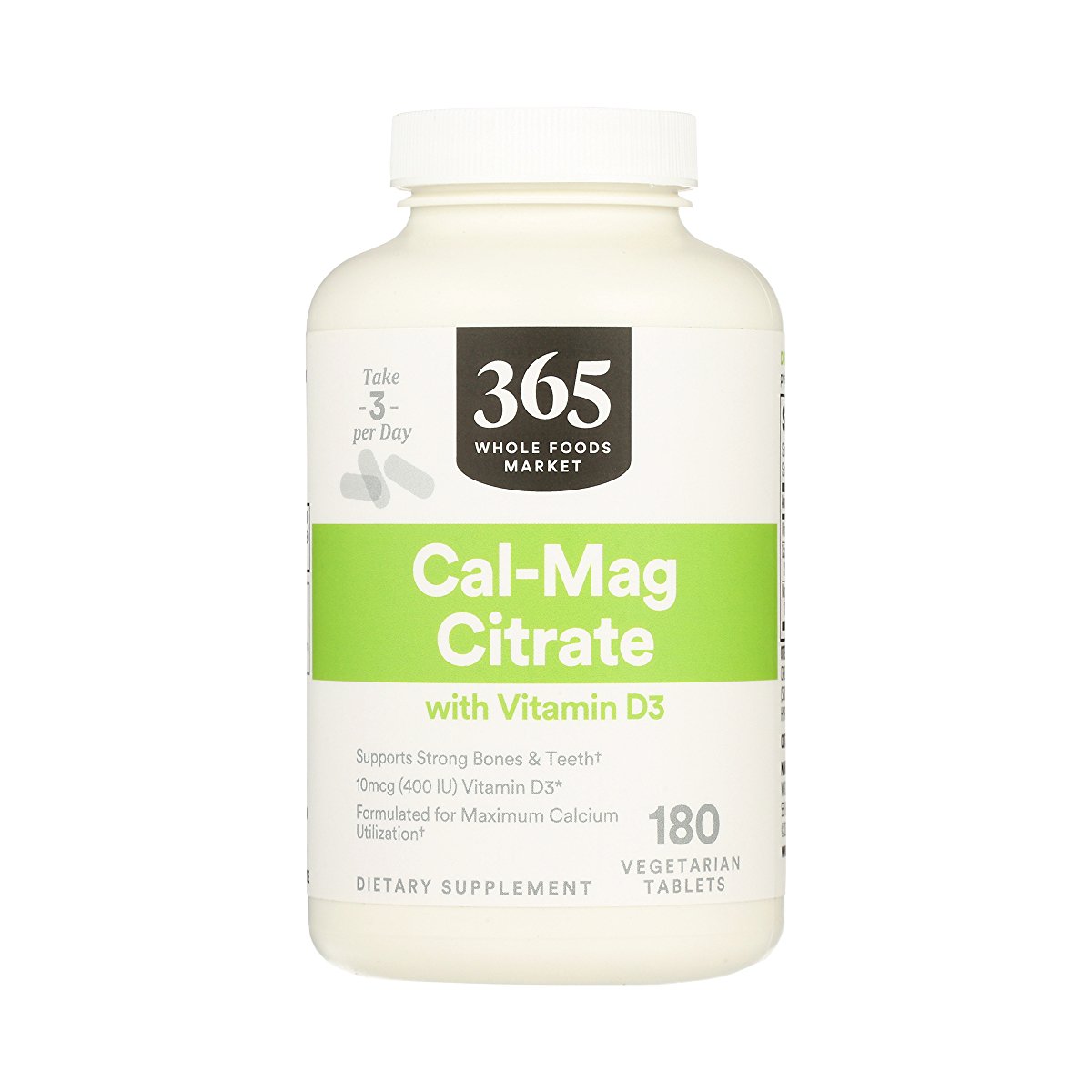 365 Whole Foods Supplements, Cal-Mag Citrate with D3, 180 Tablets