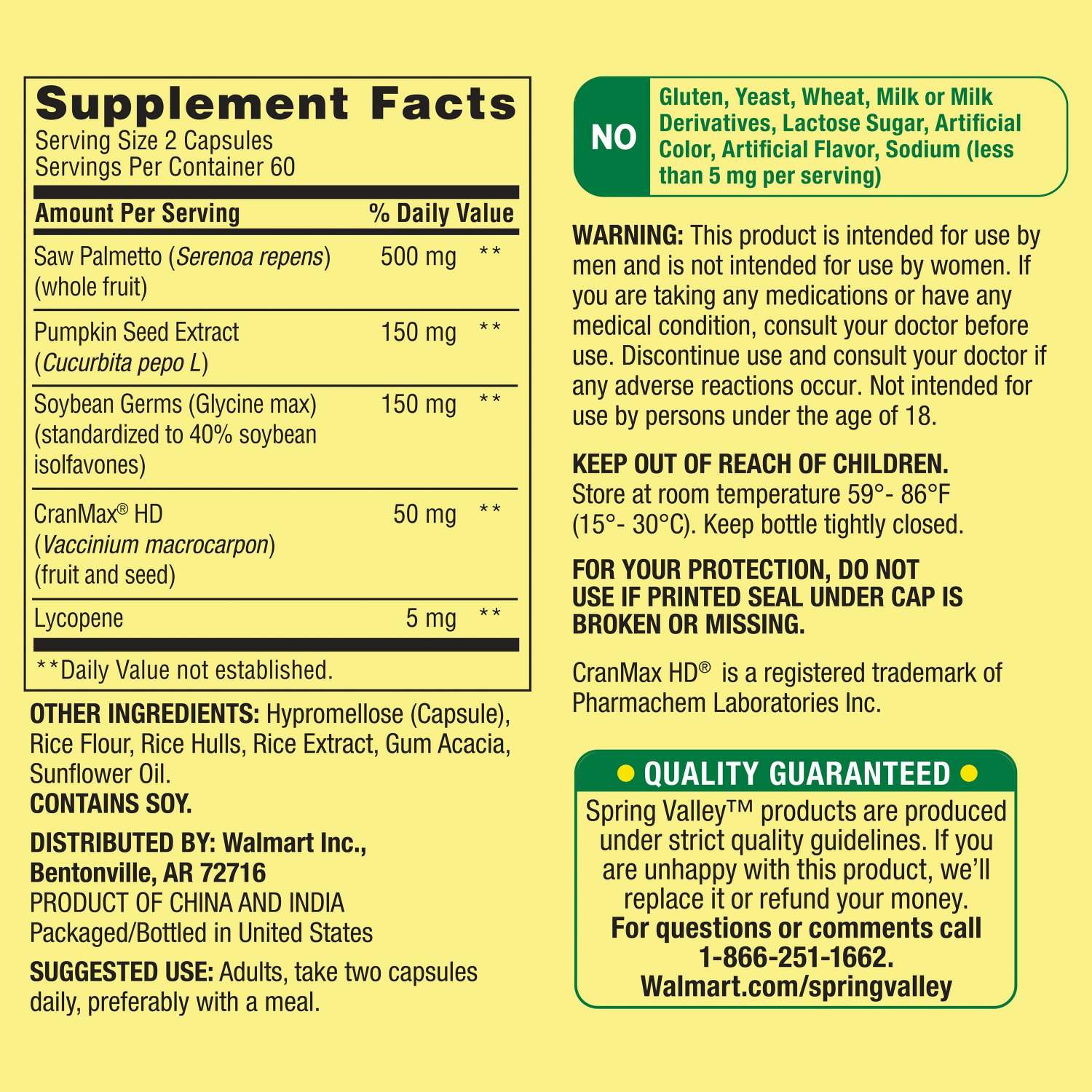 Spring Valley Prostate + Bladder Control 120 Vegetarian Capsules