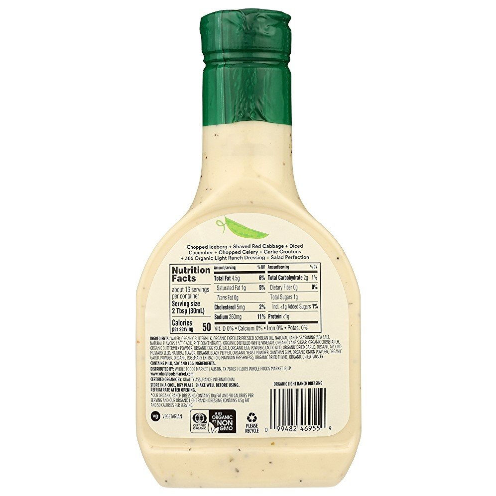365 Whole Foods Market Organic Light Ranch Dressing 16 oz