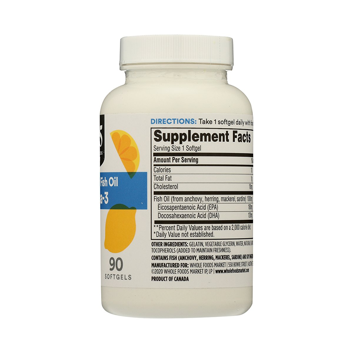 365 Whole Foods Market Omega-3 (Cold Water Fish Oil) 90 Softgels