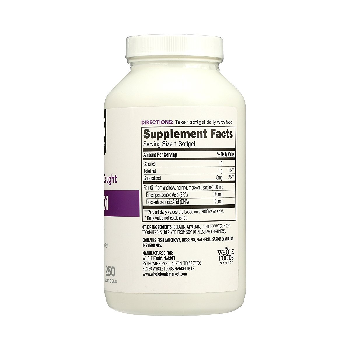 365 Whole Foods Market EFAs, Fish Oil (100% Wild Caught) 1000mg, 250 ...