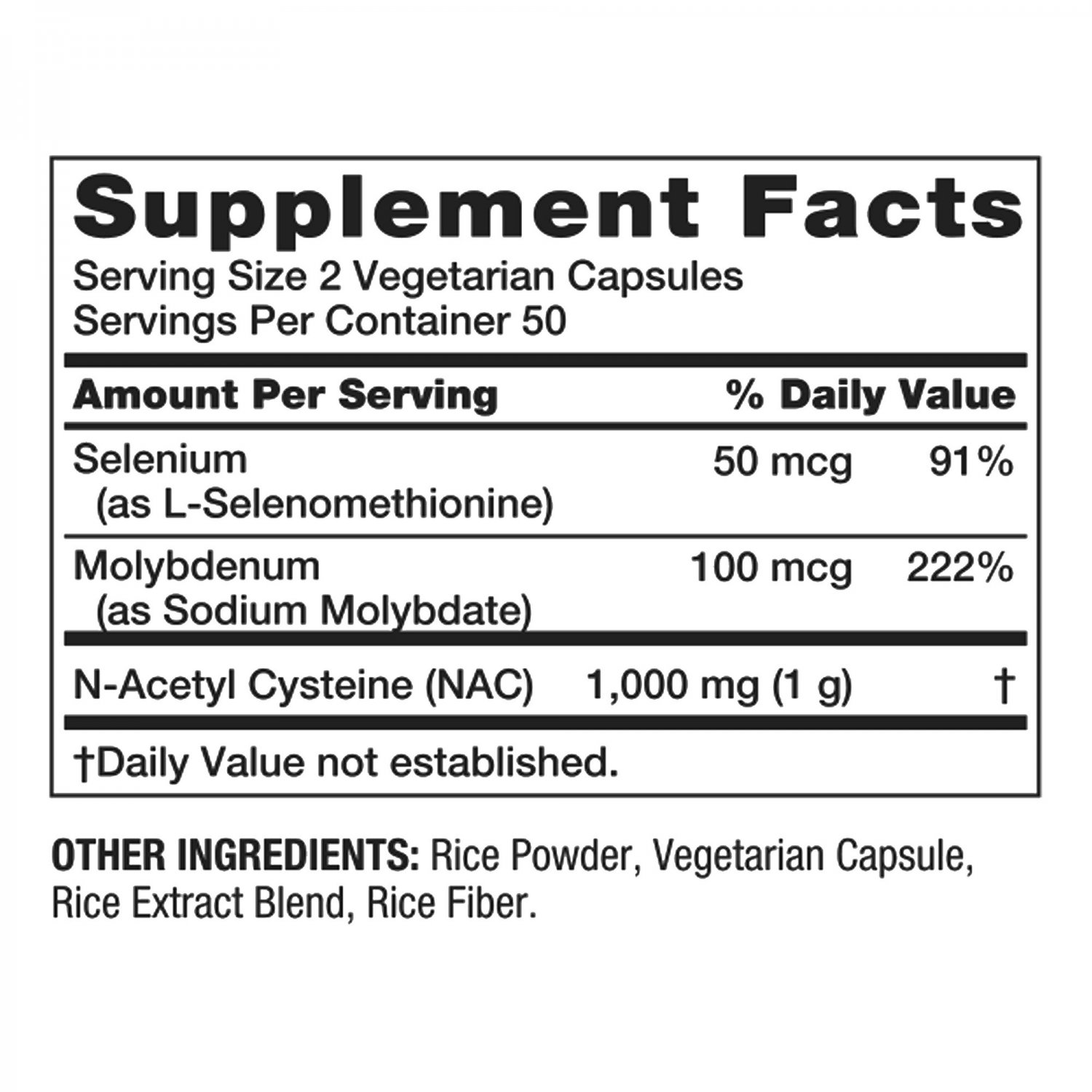 Spring Valley NAC -N-Acetyl Cysteine- 1,000 mg 100 Vegetarian Capsules