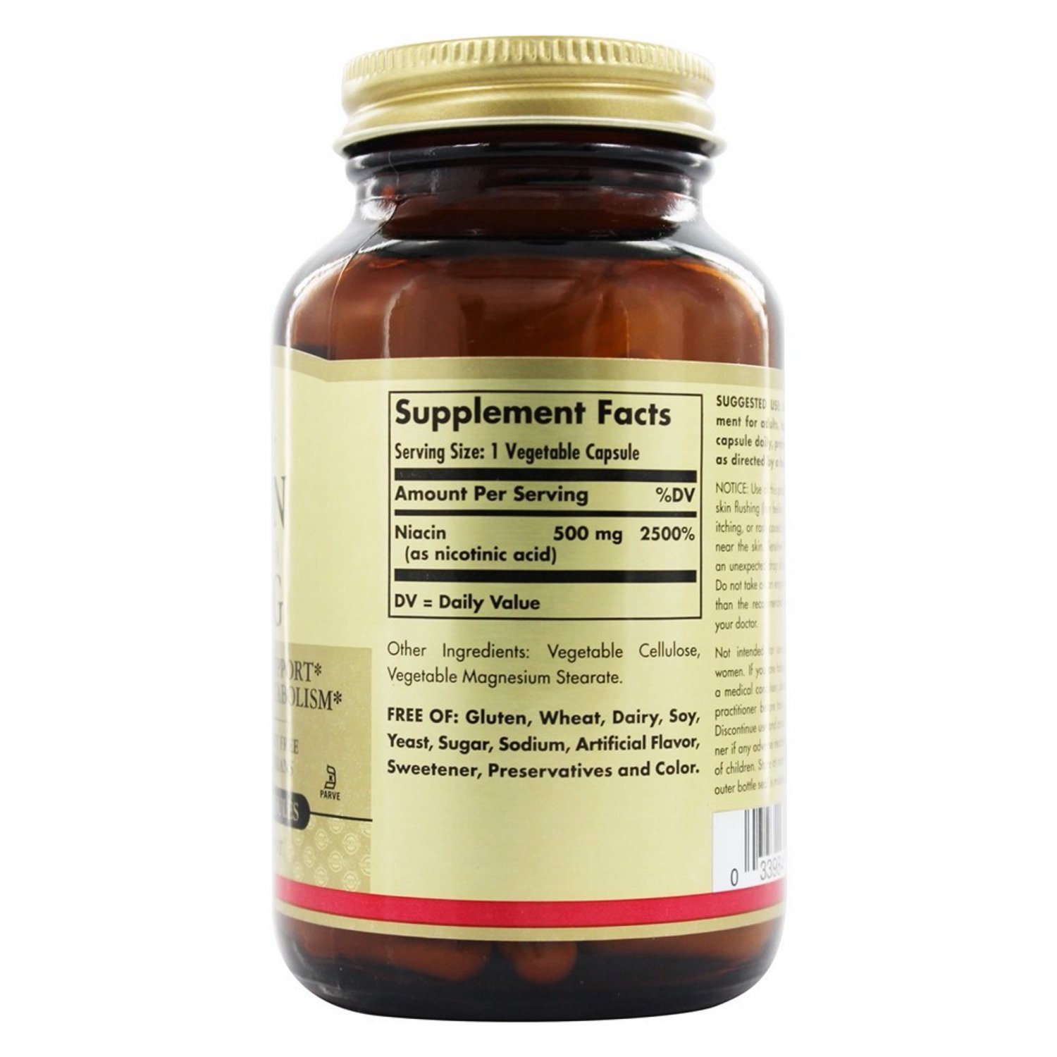 Solgar Niacin Vitamin B3 - 500 MG (100 Vegetarian Capsules)