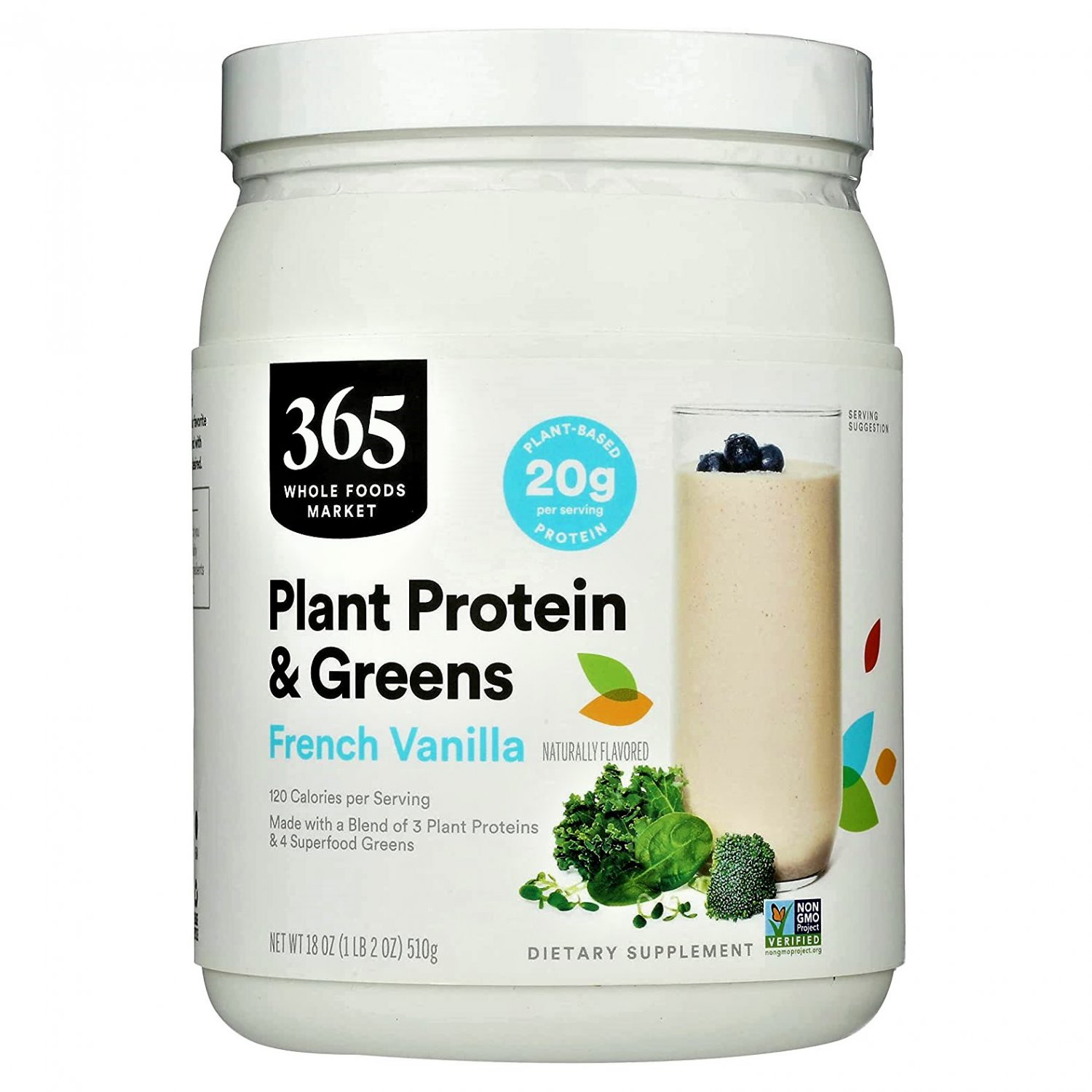 365 Whole Foods Market Plant Protein & Greens, French Vanilla, 18 Oz