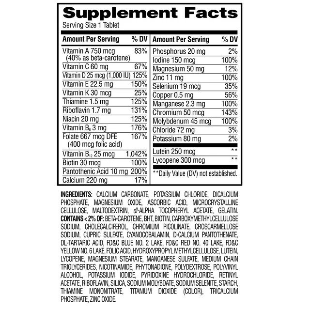 Equate Complete Multivitamin/Multimineral Supplement Tablets, Adults 50 ...