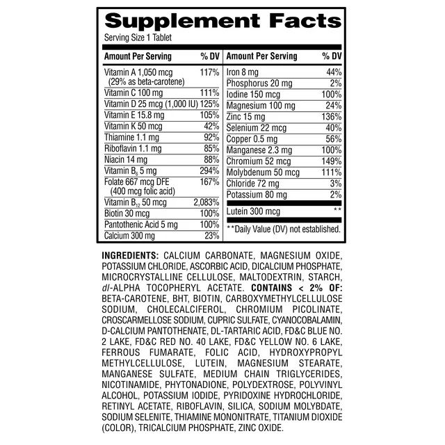 Equate Complete Multivitamin/Multimineral Supplement Tablets, Women 50 ...