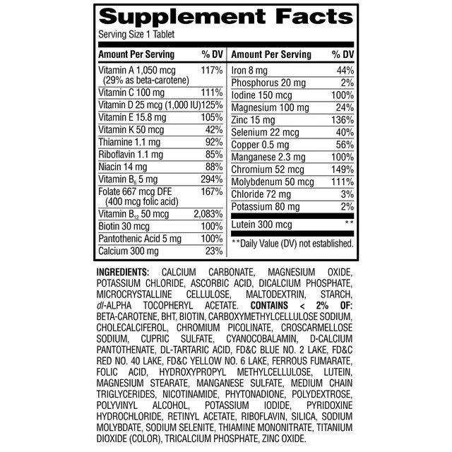 Equate Complete Multivitamin/Multimineral Supplement Tablets, Women 50 ...