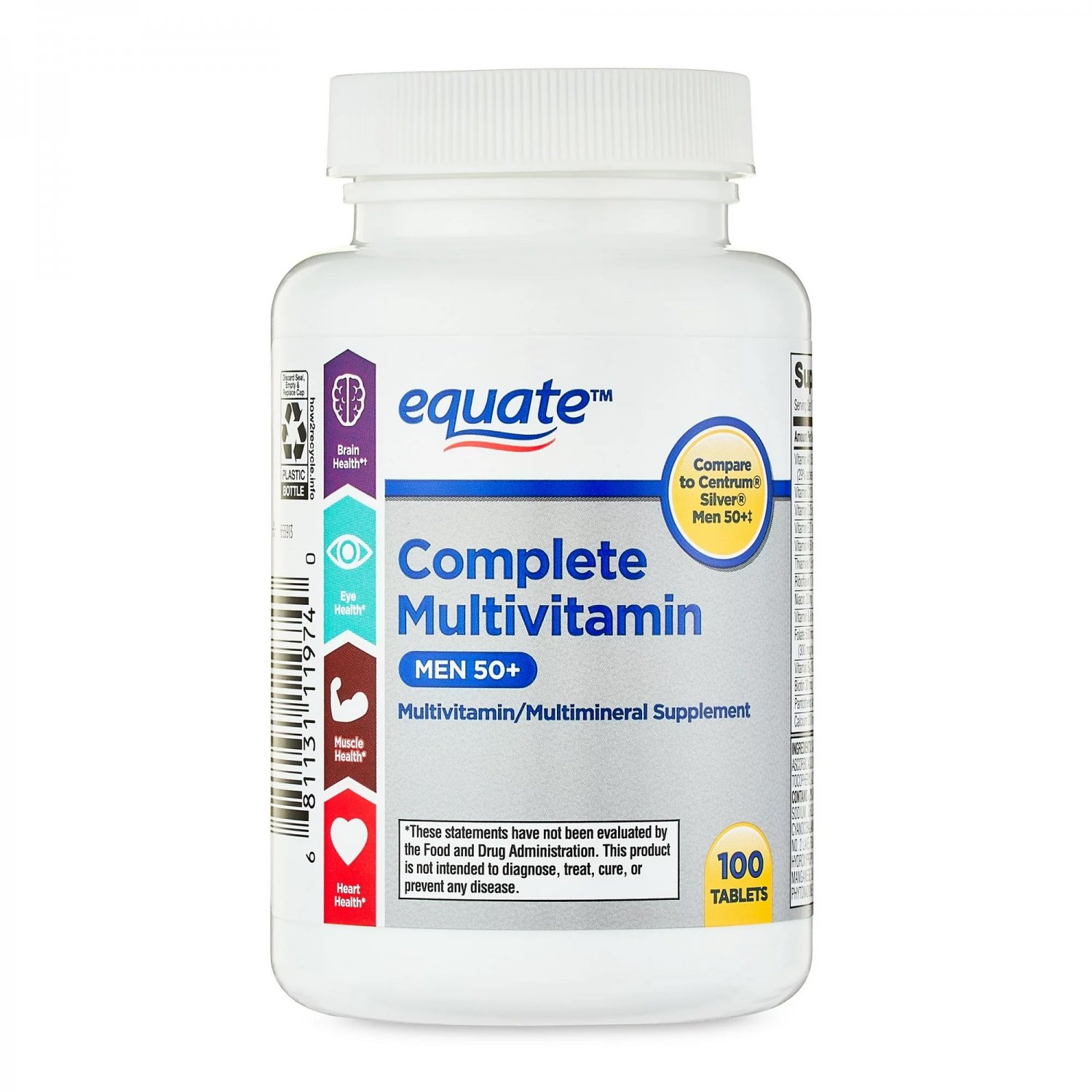 Equate Complete Multivitamin/Multimineral Supplement Tablets, Men 50 ...