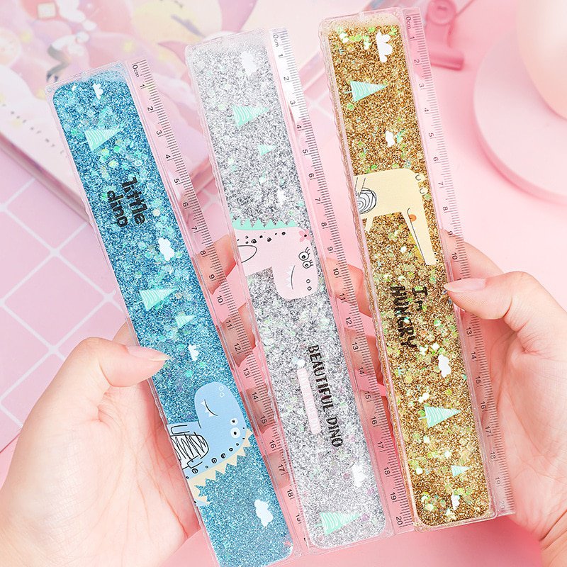 1 pc Creative Cute Ruler Sequin Quicksand 20cm Kawaii Student Rulers ...