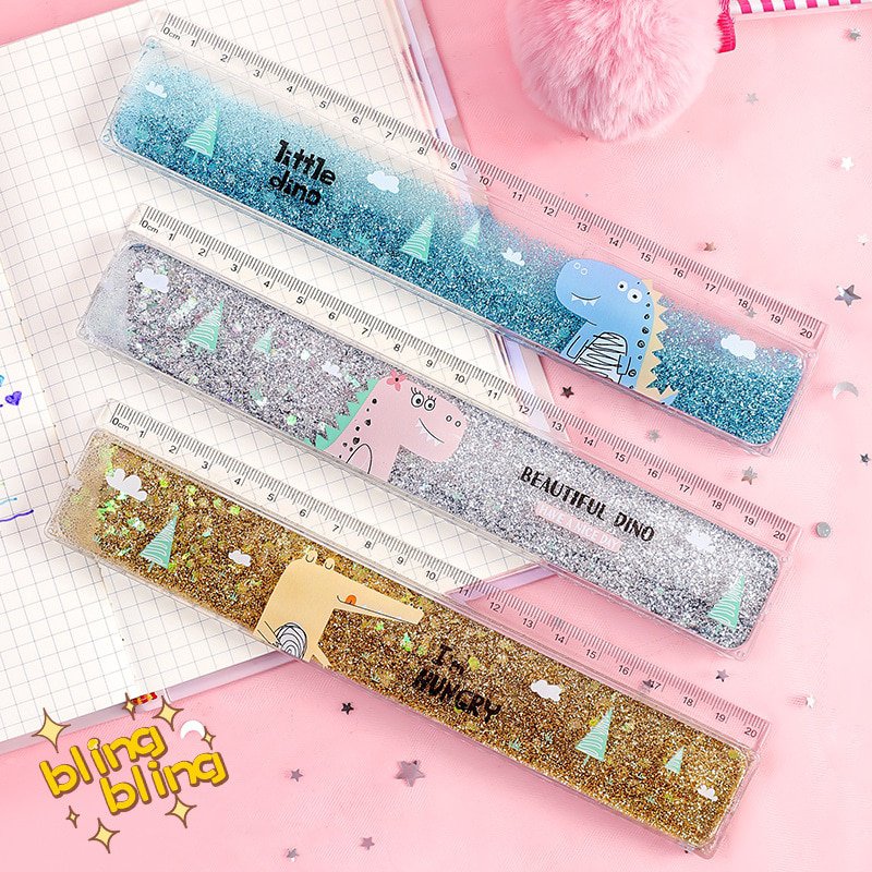 1 pc Creative Cute Ruler Sequin Quicksand 20cm Kawaii Student Rulers ...