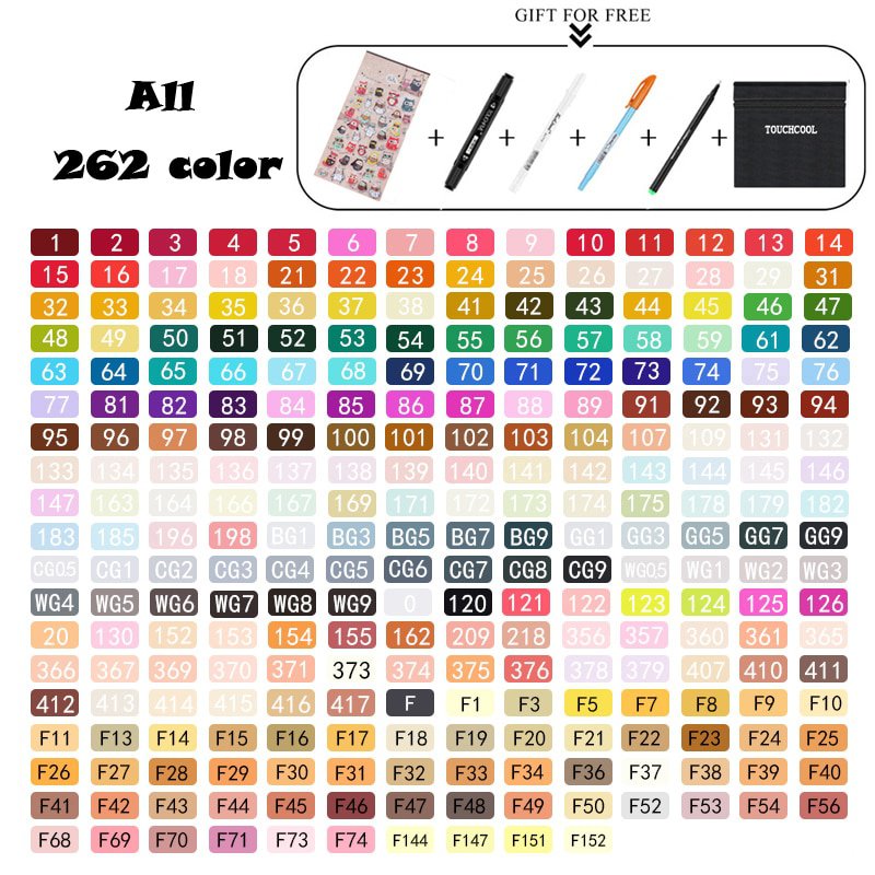 TOUCHCOOL Art Marker 262 Color Alcohol Based Marker Pen Watercolor ...
