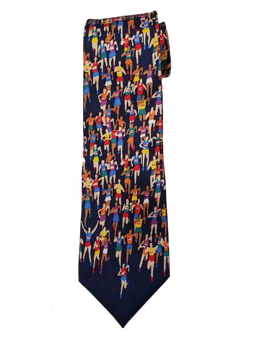 Vintage Alynn Marathon Runners Pattern Tie Silk Multicolor Men's