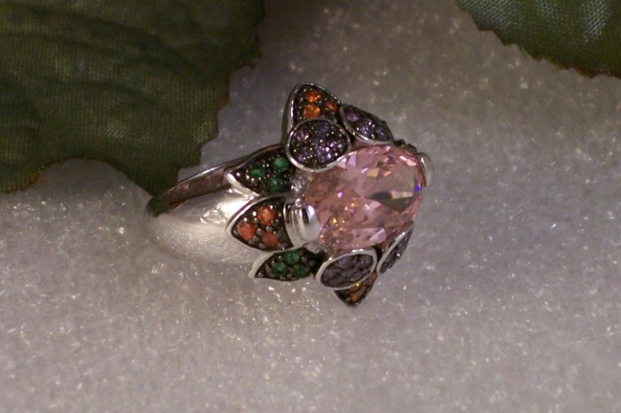 Charles Winston Sterling Silver Pink & Green CZ Pendant & Ring Set New ...