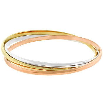 14K Gold Tri Tone Linked Trio Bangle Bracelet