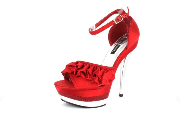 New Red Satin Ruffled Platform High Heels Shoes