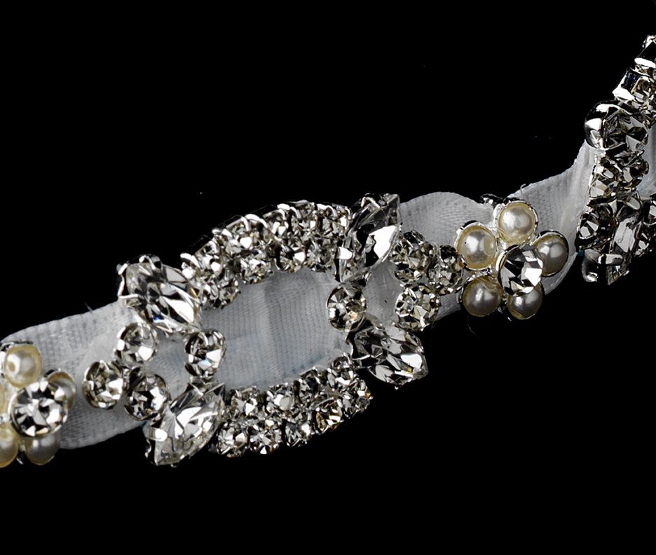 Swarovski Crystal Pearl White Ribbon Bridal Headband