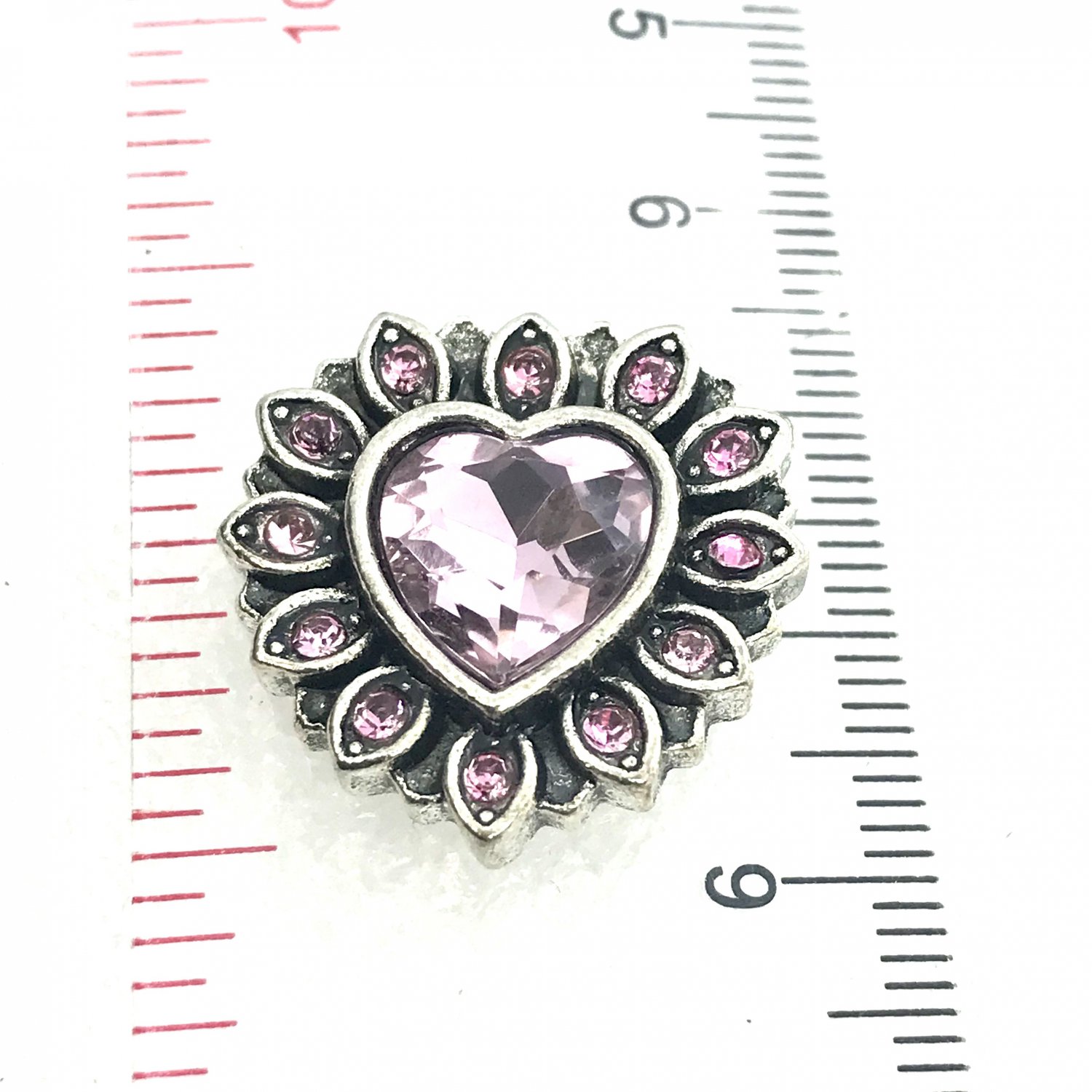 Snap 20mm pink crystals heart