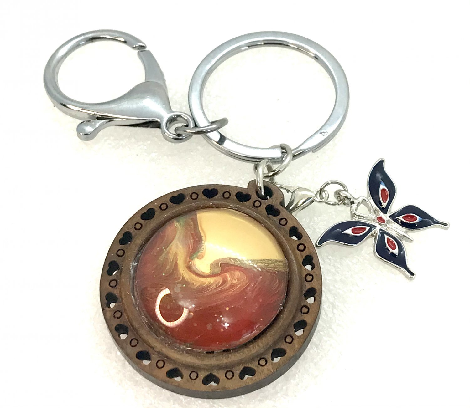 Handmade dome keychain charms butterfly
