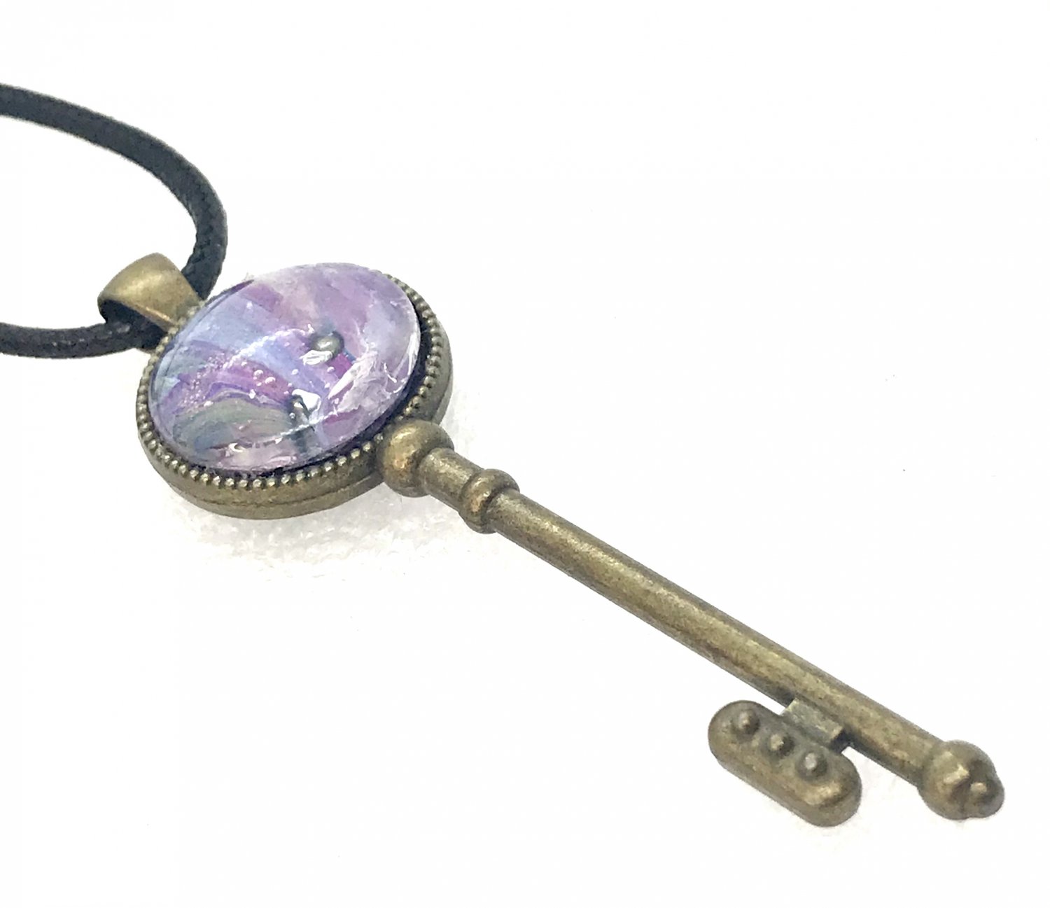 Pendant Hand Painted Key in purple and gold