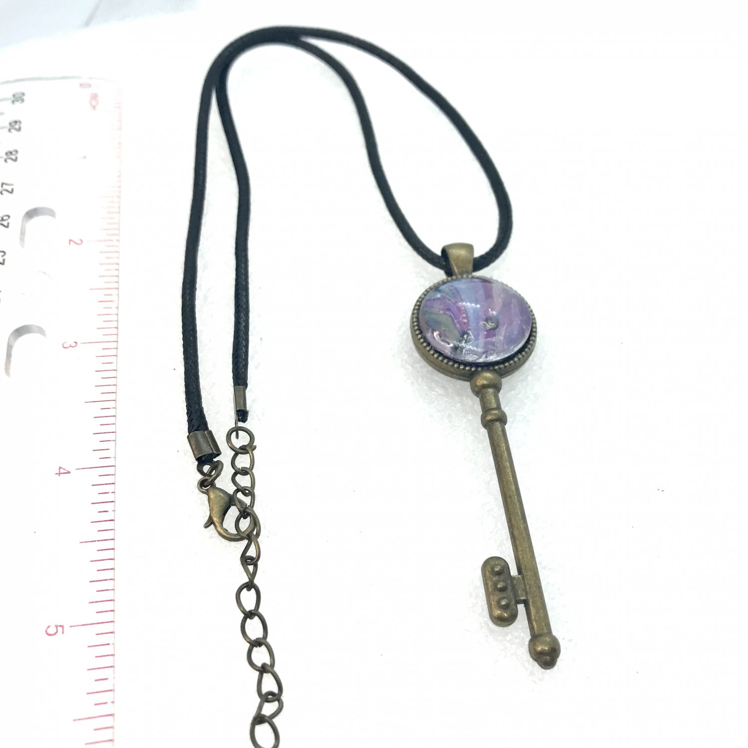 Pendant Hand Painted Key in purple and gold