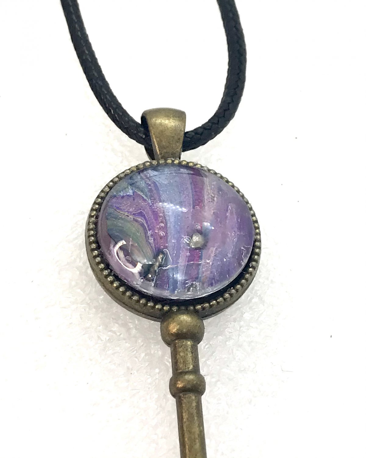Pendant Hand Painted Key in purple and gold