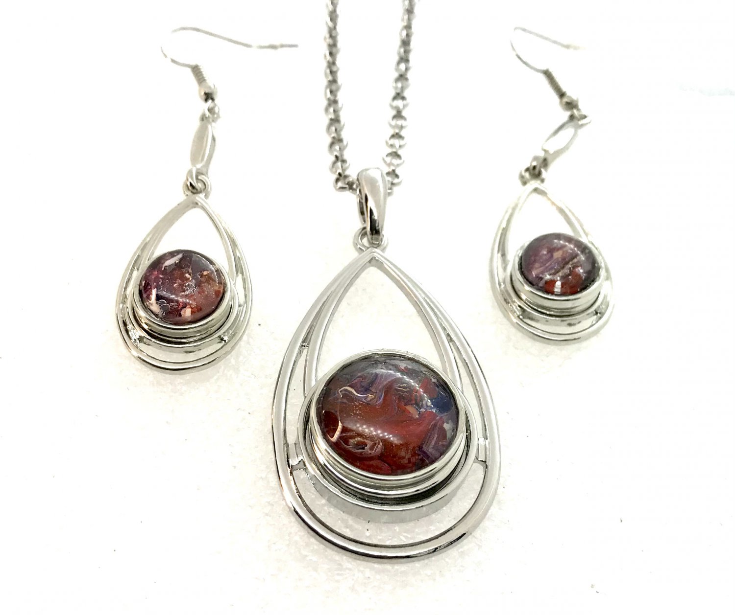 Set Handmade 12mm snap Earrings and 20mm snap Pendant Stainless Steel