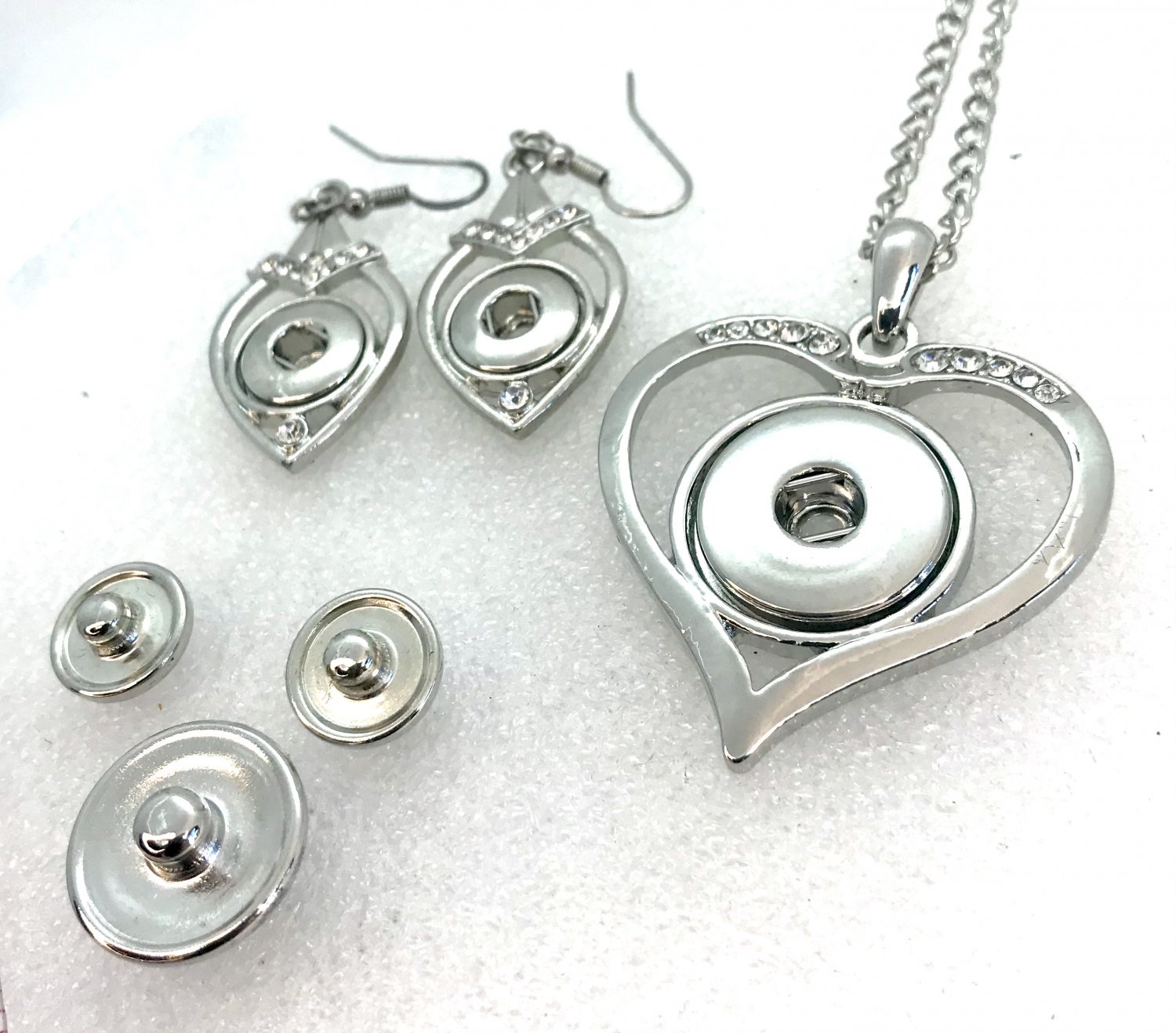 Set Handmade 12mm snap Earrings and 20mm snap Heart Pendant Stainless Steel