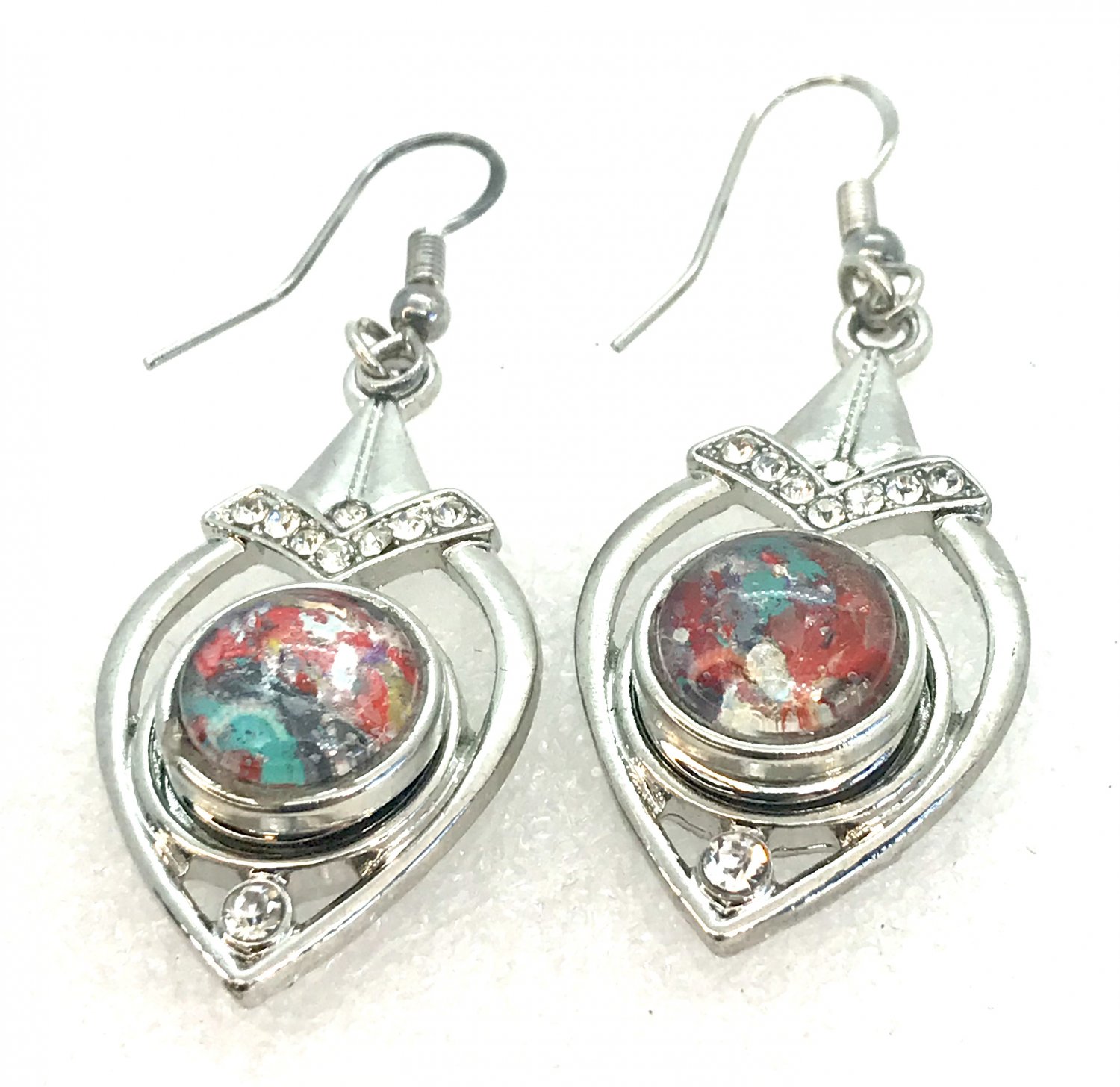 Set Handmade 12mm snap Earrings and 20mm snap Heart Pendant Stainless Steel