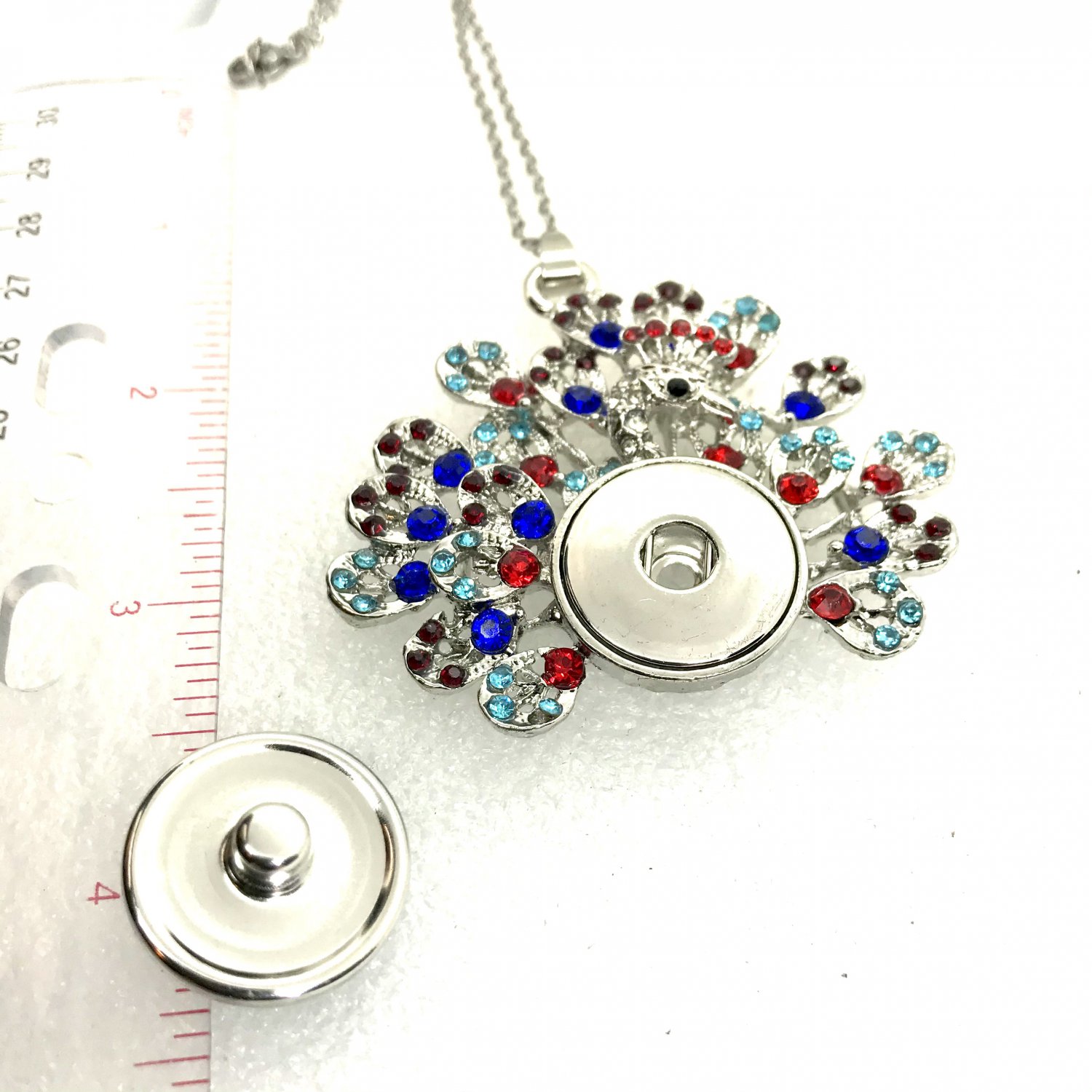 Peacock Pendant 20mm handmade Snap Necklace 18mm Snap Jewelry