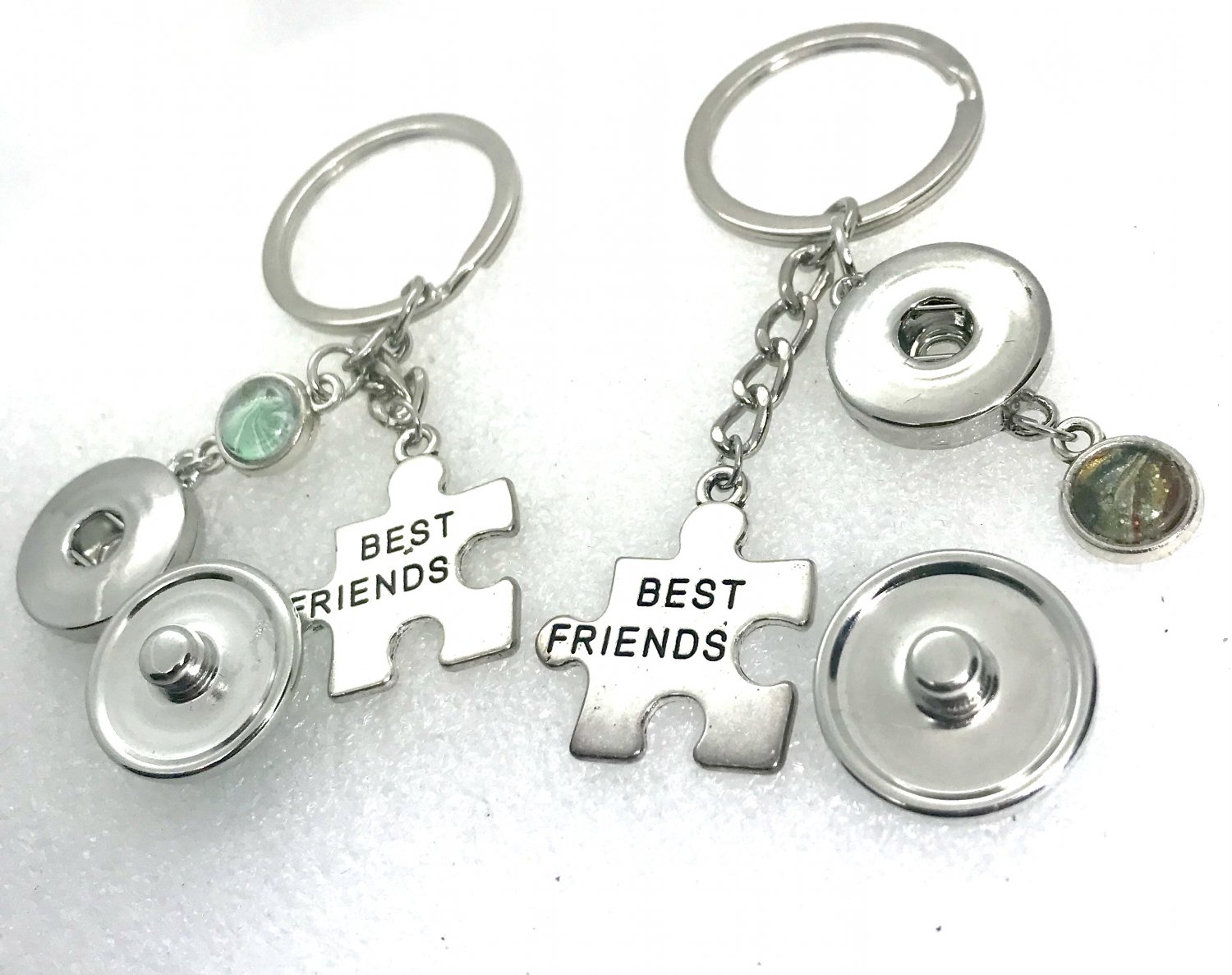 Handmade pair of Keychains Best Friends with charms and 20mm snaps