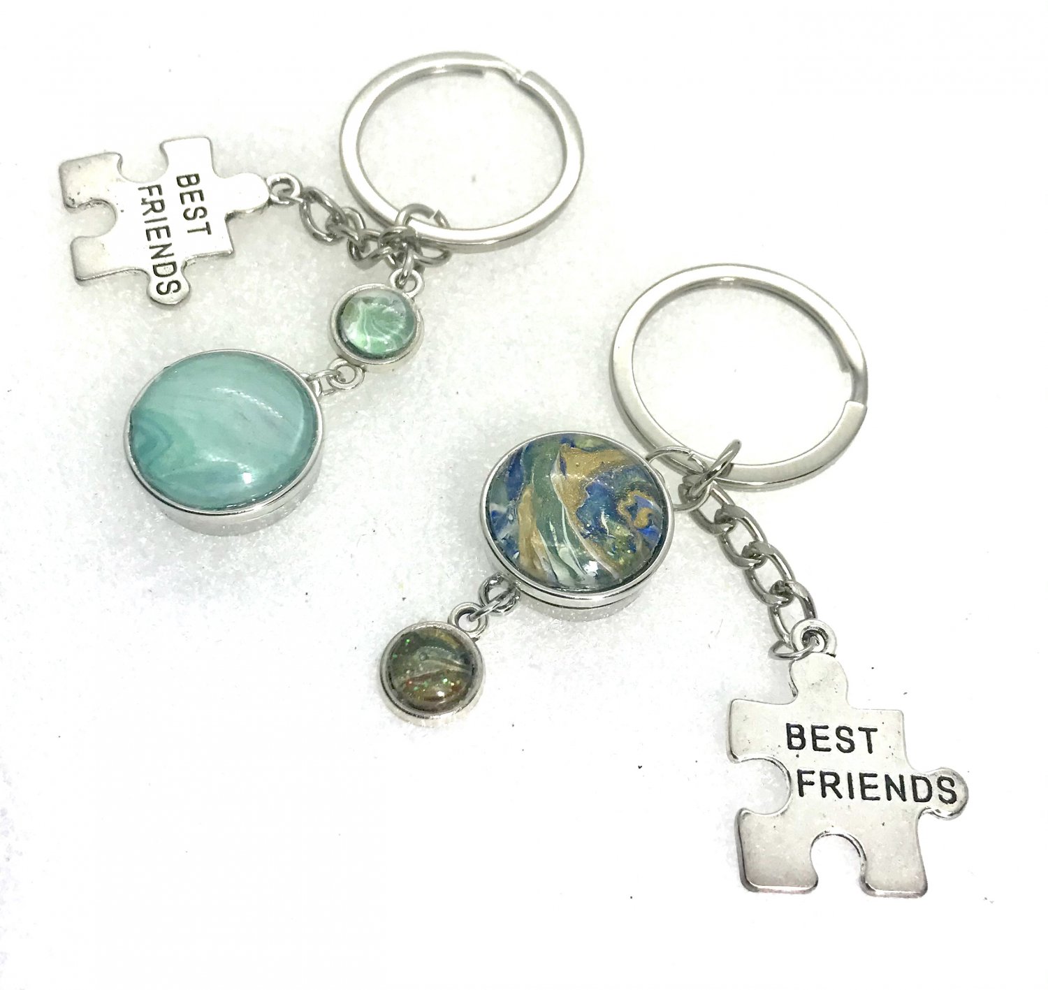 Handmade pair of Keychains Best Friends with charms and 20mm snaps