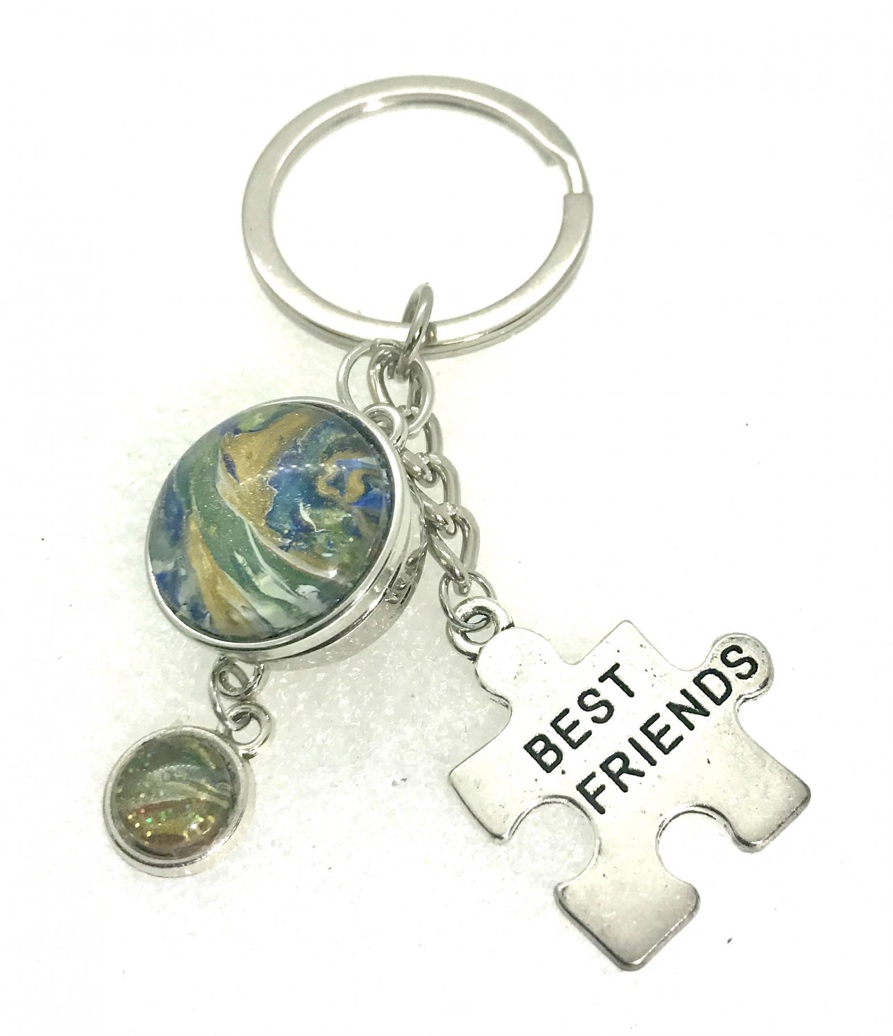 Handmade pair of Keychains Best Friends with charms and 20mm snaps