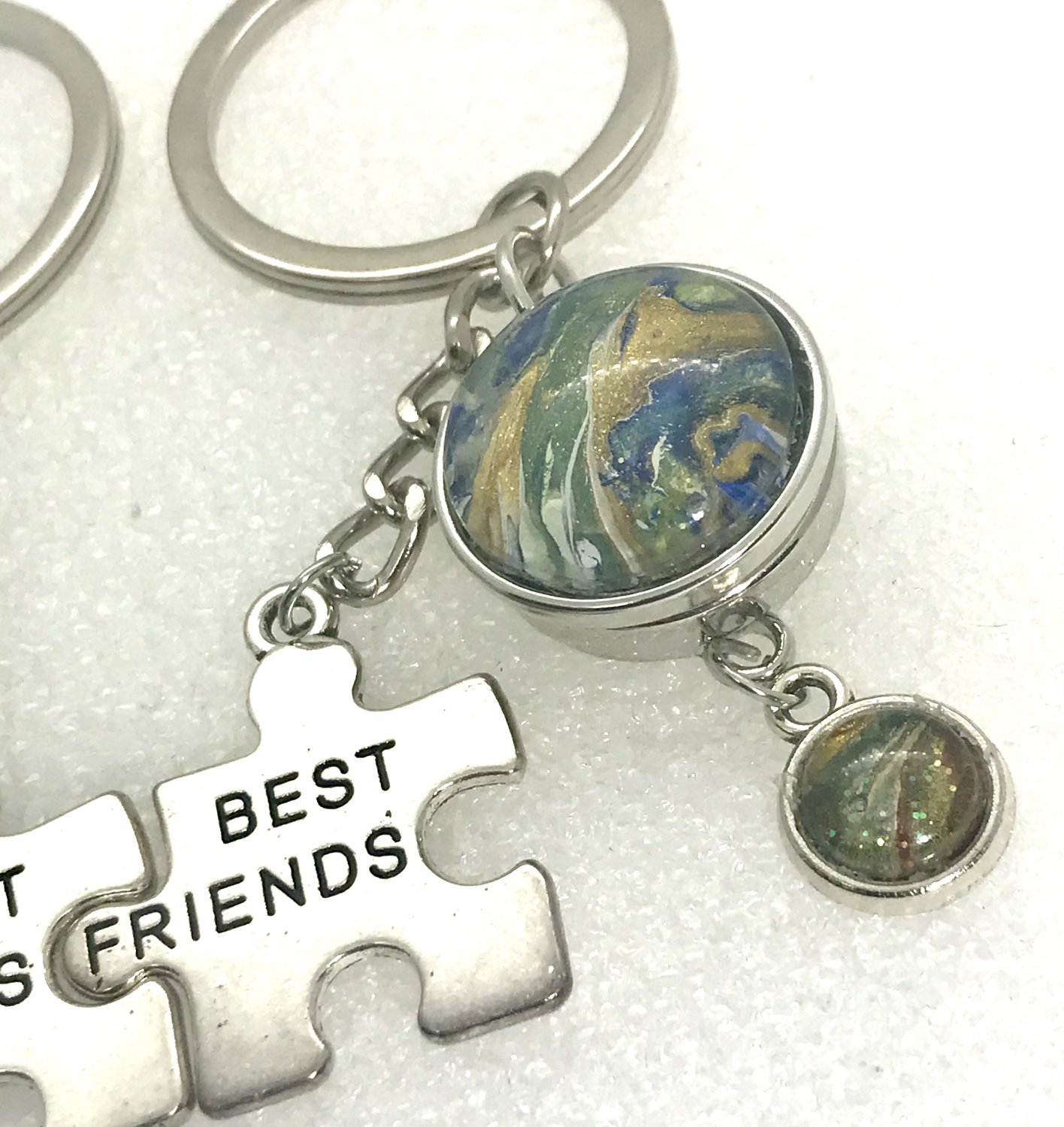 Handmade pair of Keychains Best Friends with charms and 20mm snaps