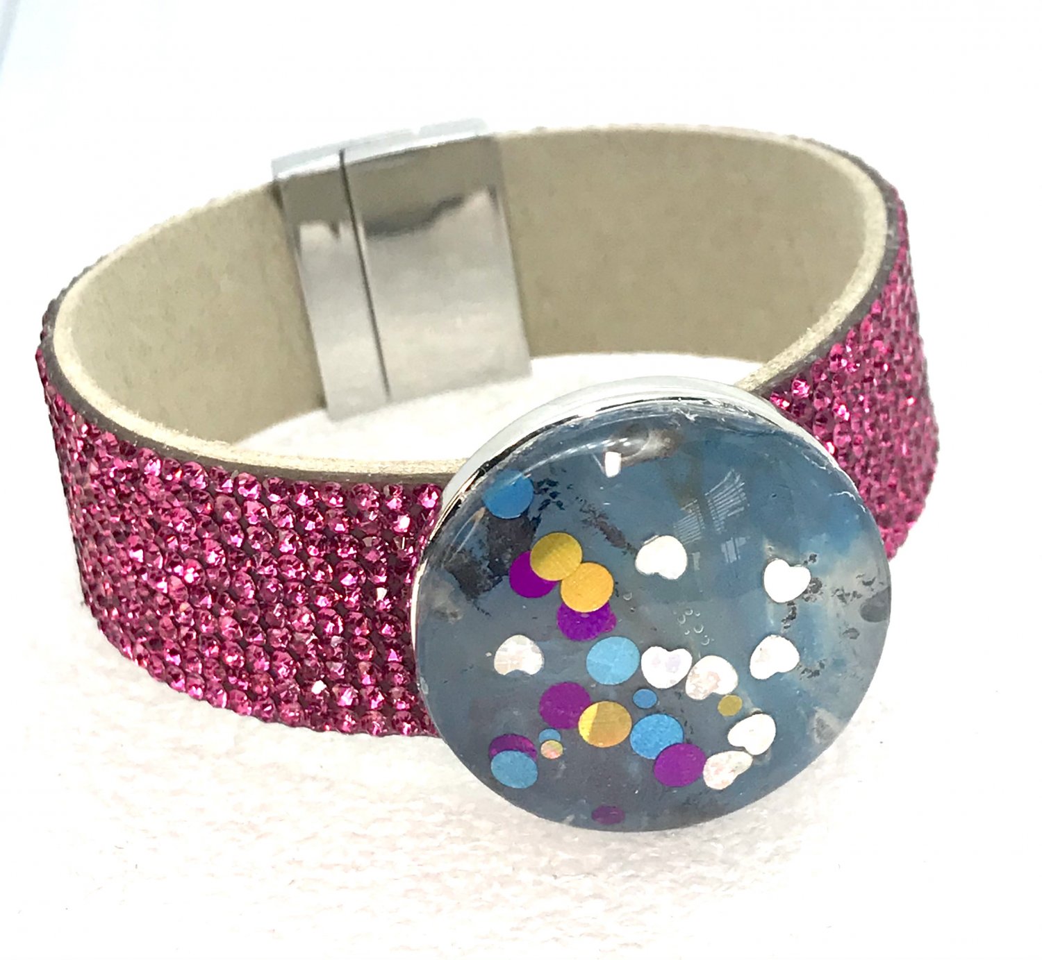Pink Leather Snap Bracelet handmade 30mm Snap