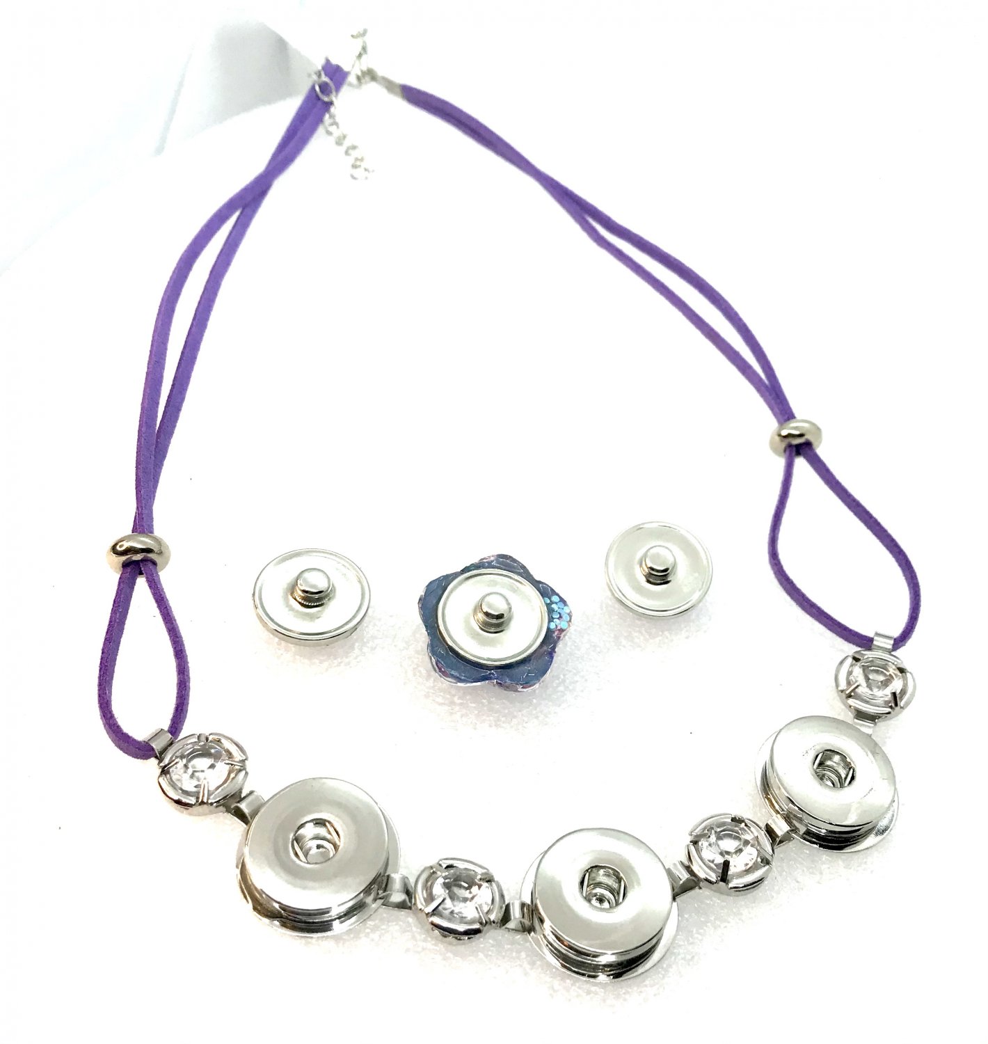 Necklace Ginger Snap Jewelry Handpained Snaps 3x20mm purple leather cord