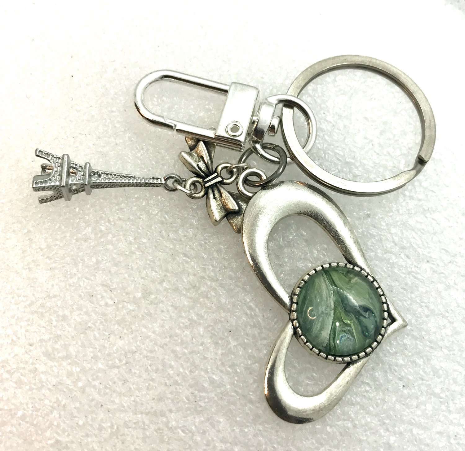Handmade dome keychain heart charm