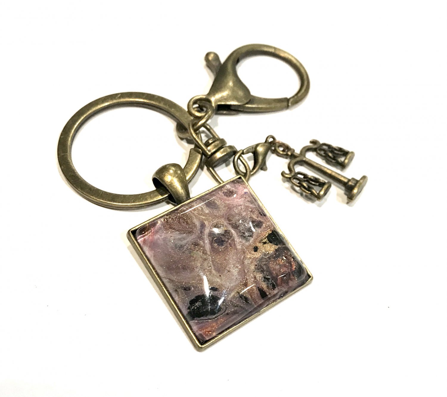 Handmade dome keychain with charm