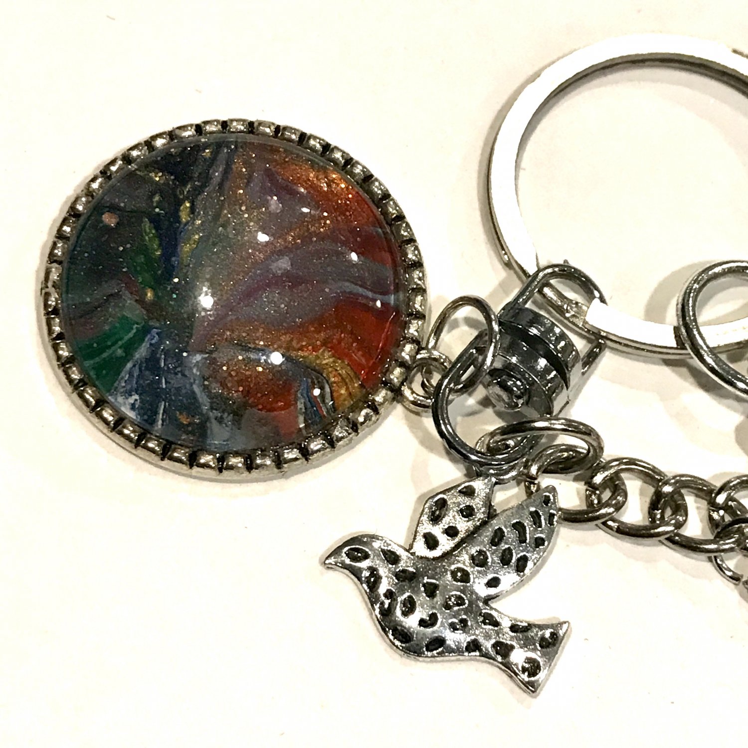 Handmade dome keychain dove tree of life charms