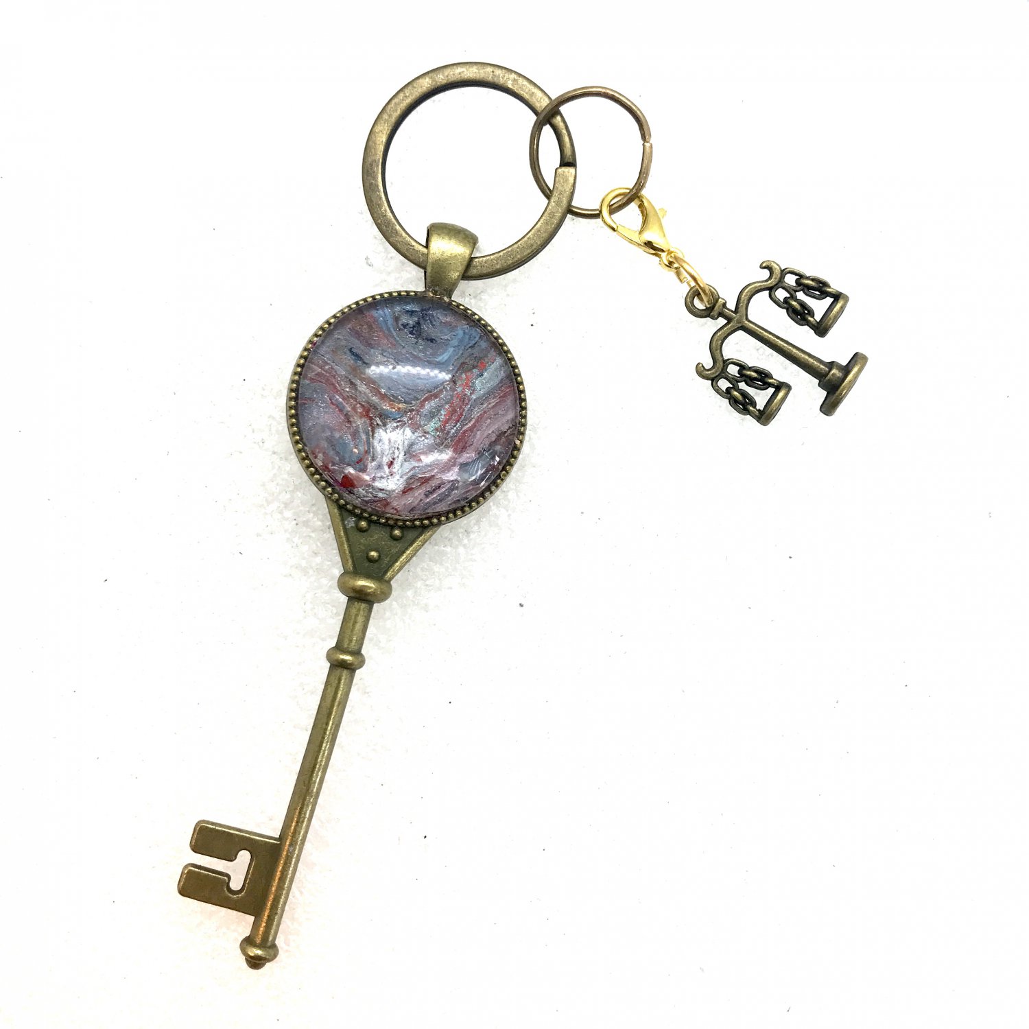 Handmade dome keychain with key and charms