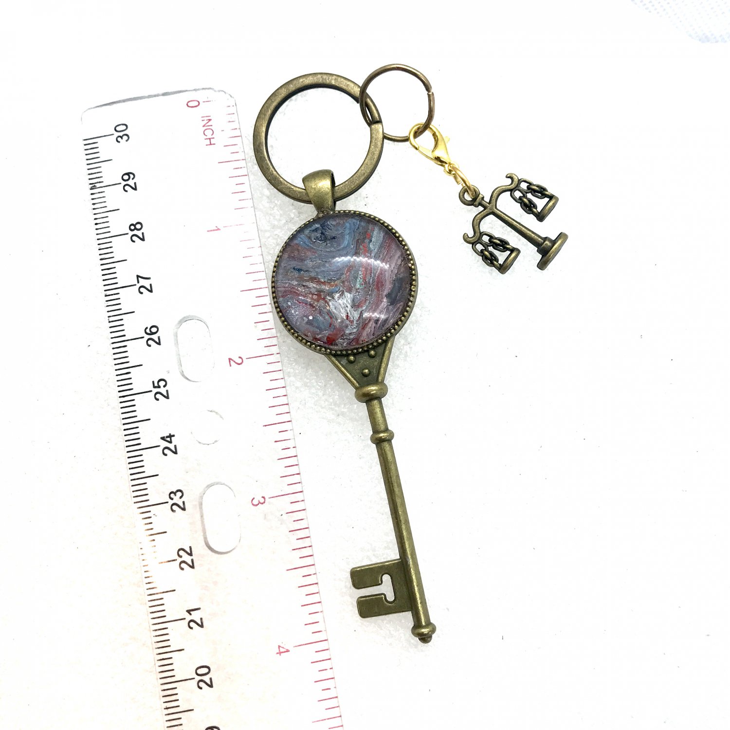 Handmade dome keychain with key and charms
