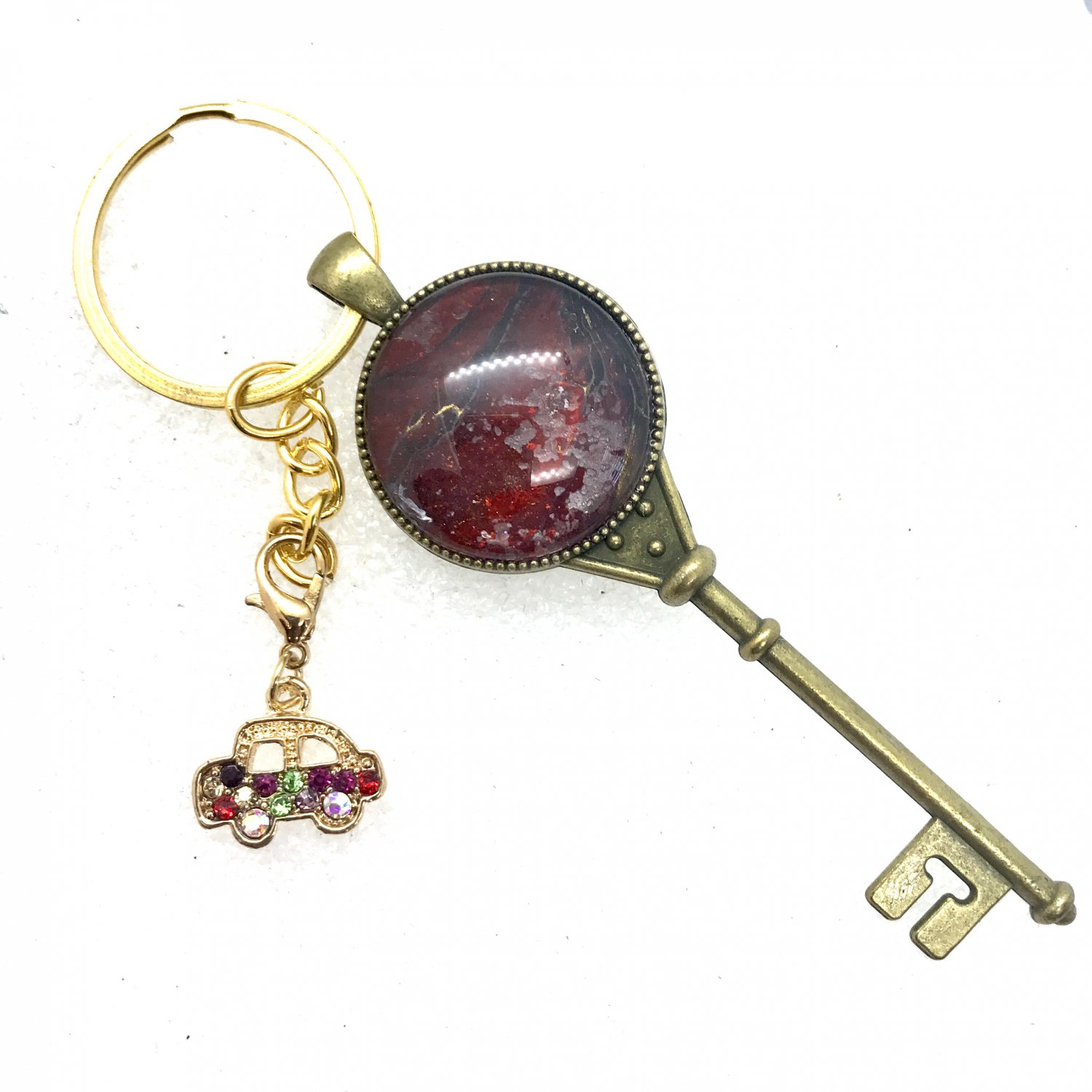 Keychain keyring with handmade dome key and charms