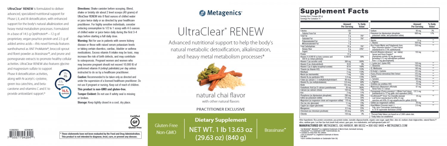 Metagenics UltraClear RENEW Chai 29.63 oz - 14 B Day Ship