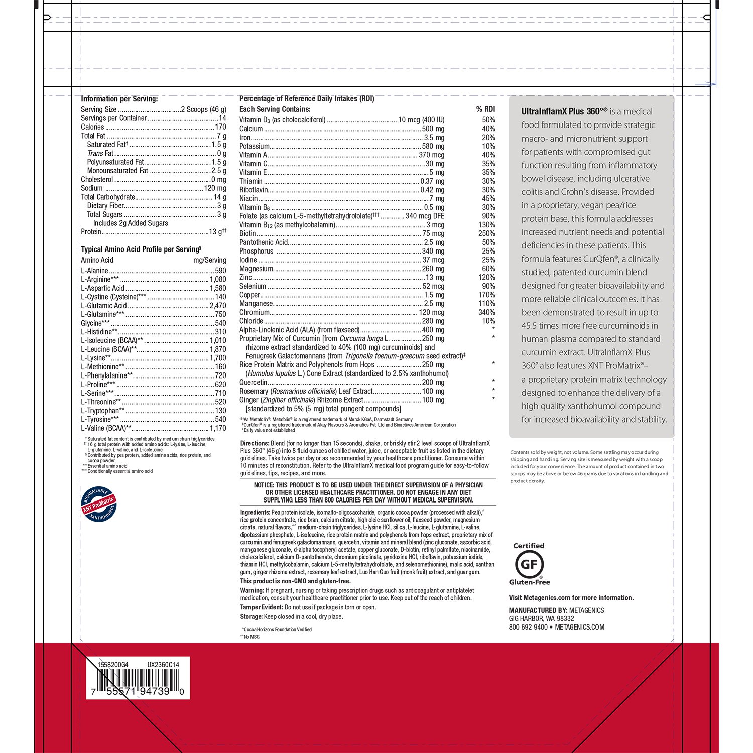 Metagenics UltraInflamX Plus 360 Chocolate Orange 14 servings - 14 B ...