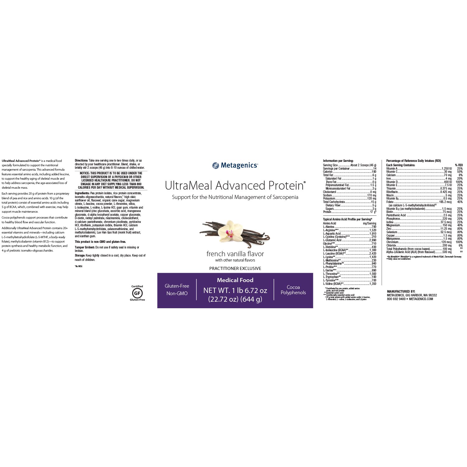 Metagenics UltraMeal Advanced Protein French Vanilla 14 servings - 14 B ...
